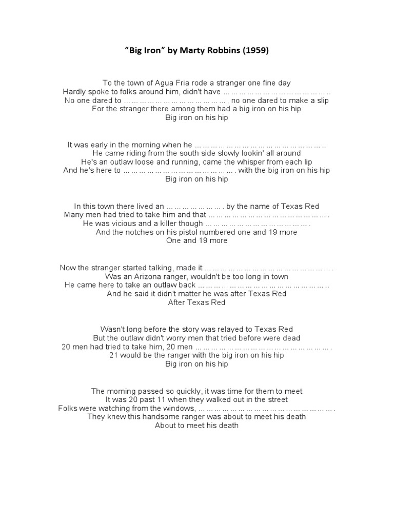 Big Iron (Marty Robbins) Texte À Trou | PDF | Rock Songs | Columbia Records