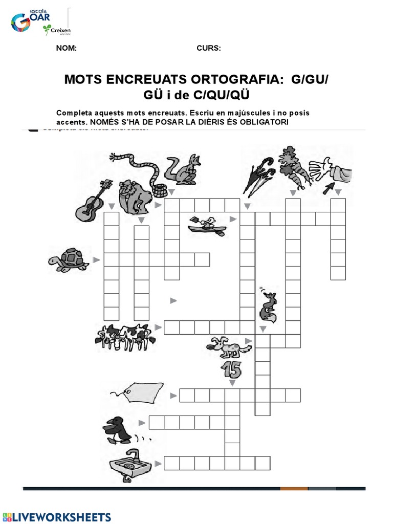 Mots Encreuats Ortografia: G/Gu/ GÜ I de C/QU/QÜ: Nom: Curs | PDF