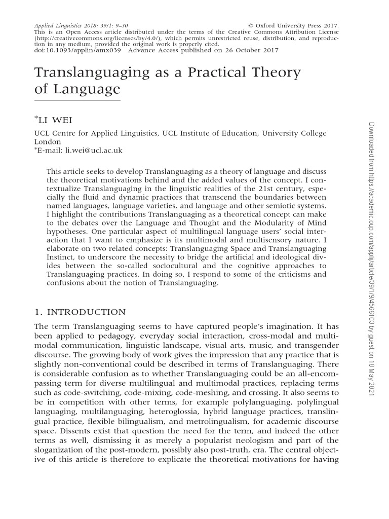 Translanguaging As A Practical Theory of Language | PDF ...