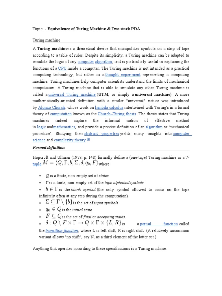 Turing Machine vs. Two-Stack PDA | PDF | Applied Mathematics ...