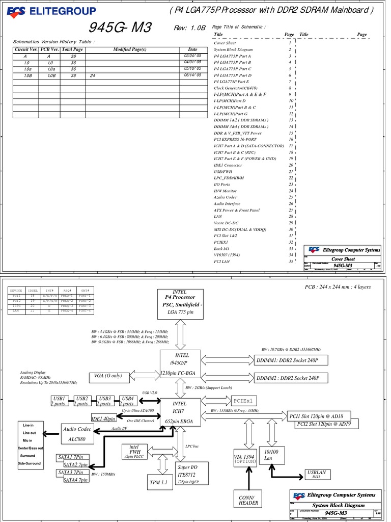 Intel 945G Motherboard Schematic | PDF | Electronic Design | Computer Data