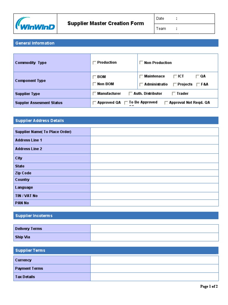 Supplier Master Creation Form | PDF | Payments | Economies