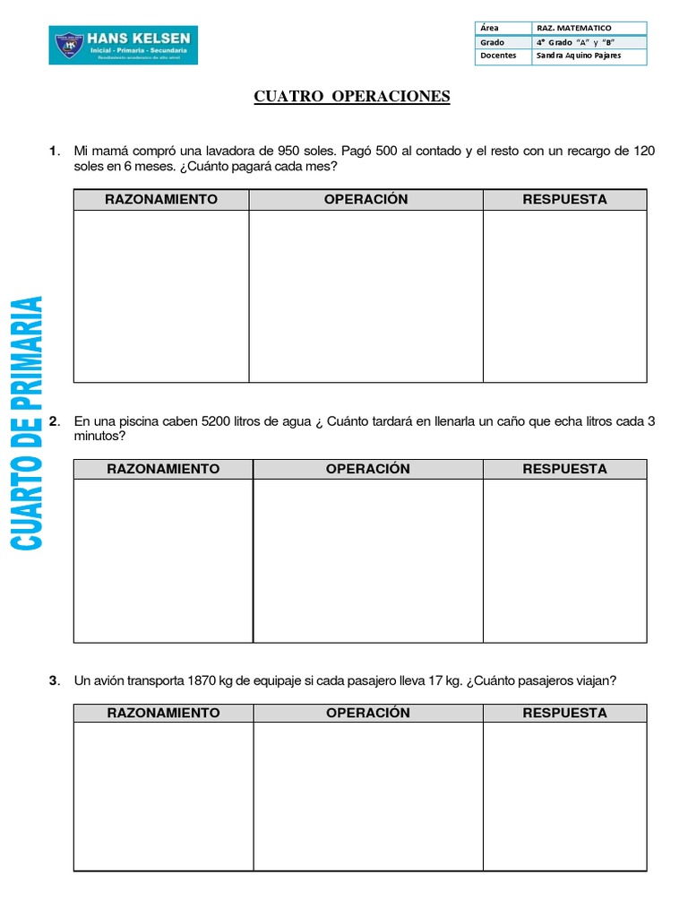 Cuatro-Operaciones - 4to Grado | PDF | Transporte