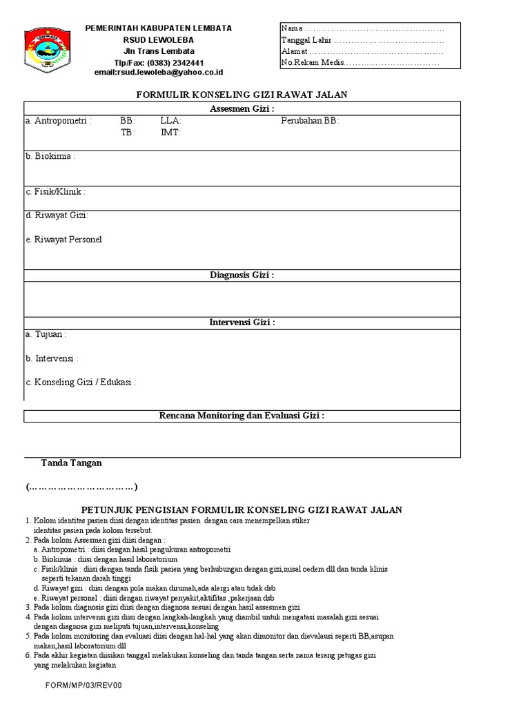 Form Konsul Gizi Rawat Jalan | PDF