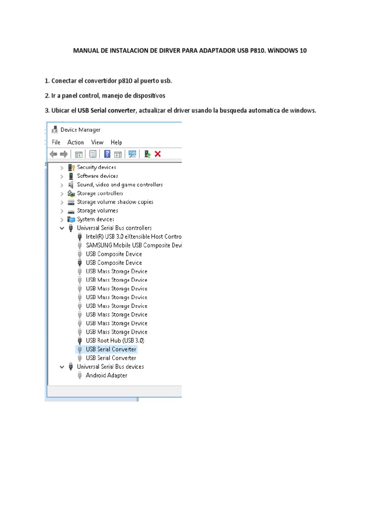Instalar driver adaptador USB P810 Windows 10 | PDF