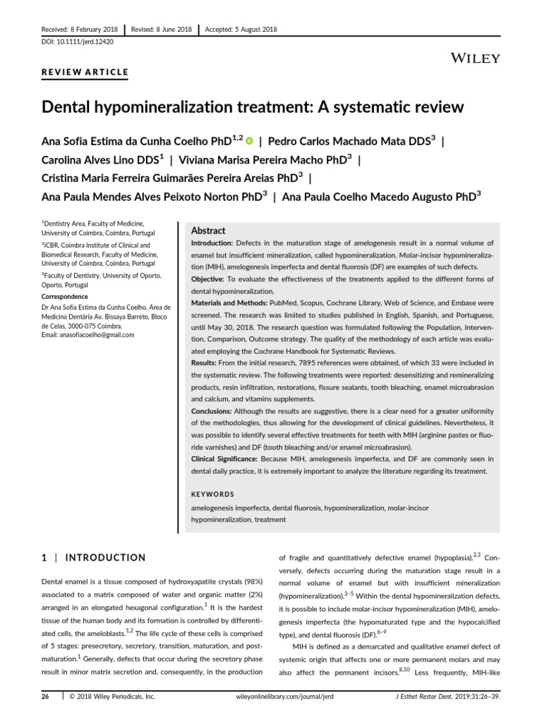 Dental Hypomineralization Treatment: A Systematic Review: Reviewarticle ...