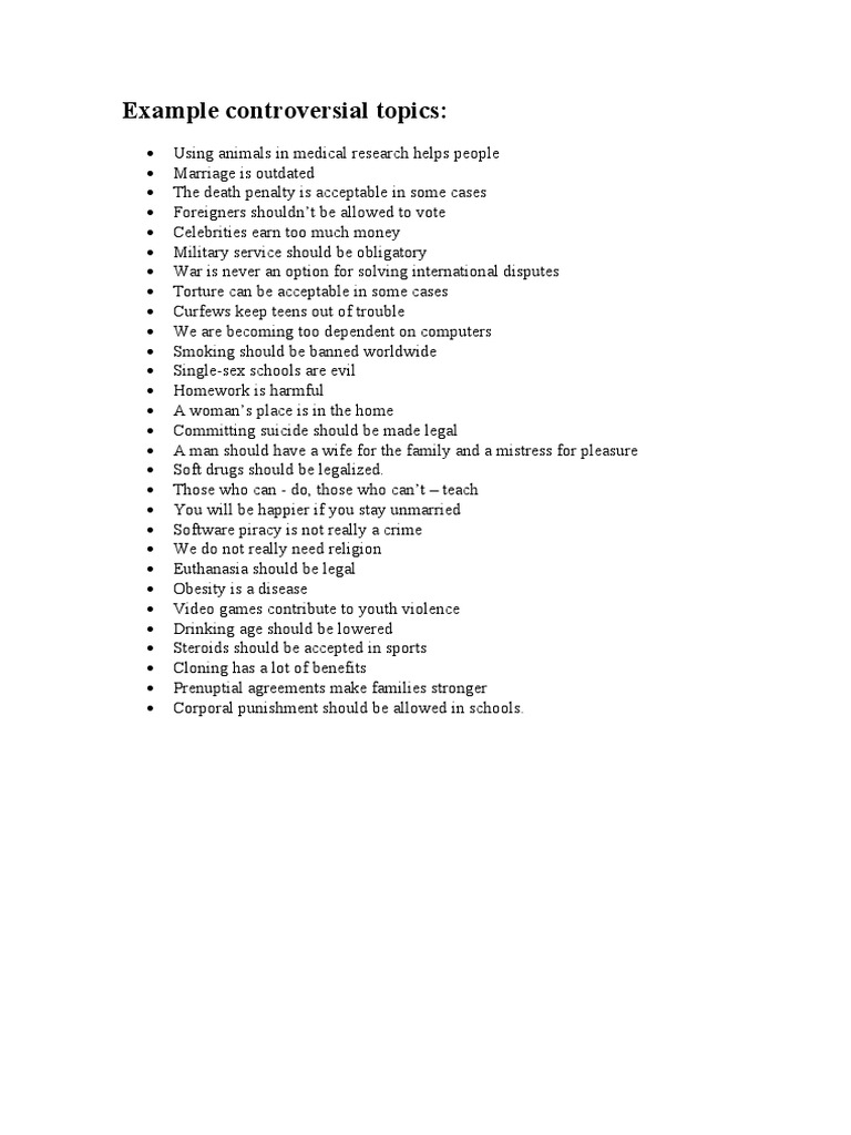 Example Controversial Topics | PDF | Lifestyle