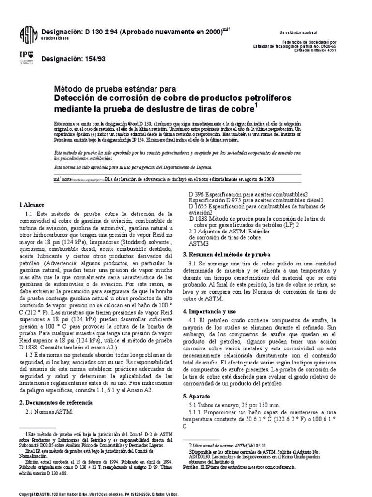 007 Astm d130-94 r00 Detection of Copper Corrosion by The Copper Strip ...