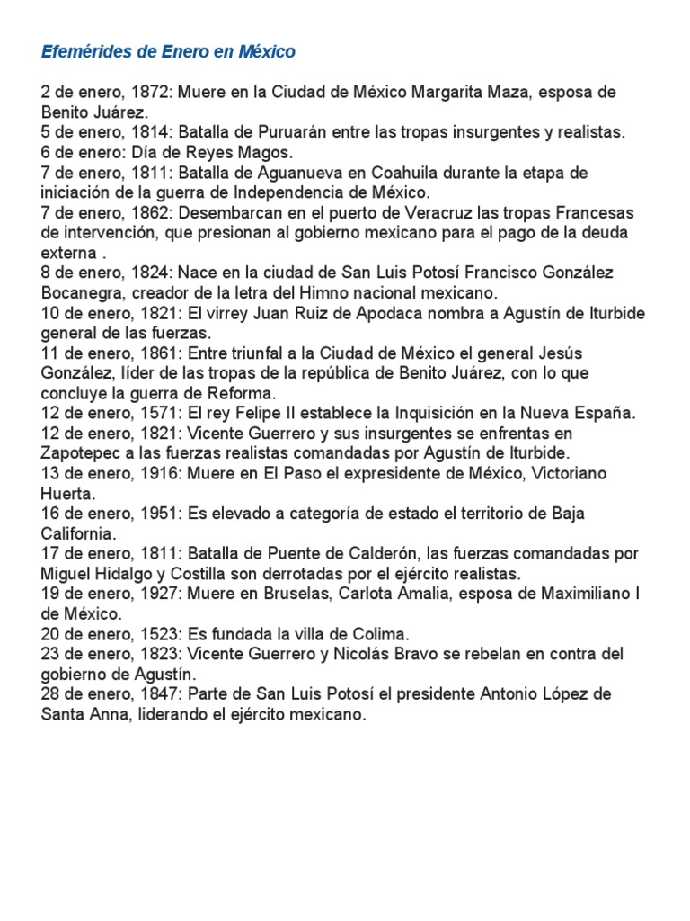 Resumen de Efemérides México Todo El Año. | PDF | México | Ciudad de México