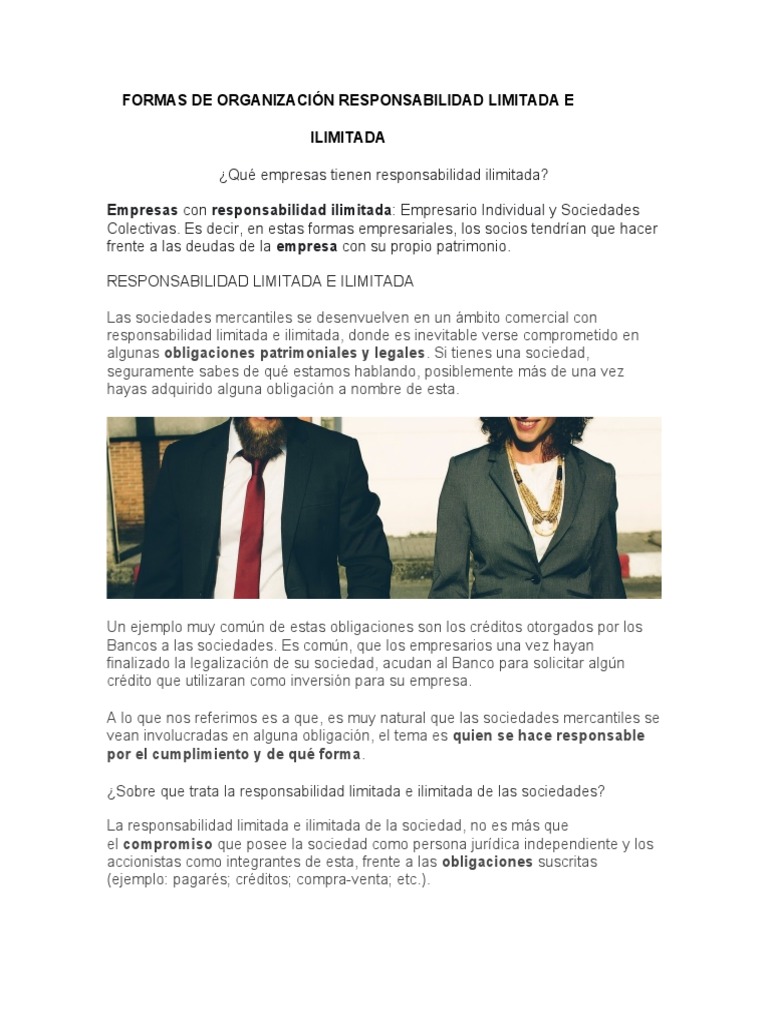Formas de Organización Responsabilidad Limitada e Ilimitada | PDF ...