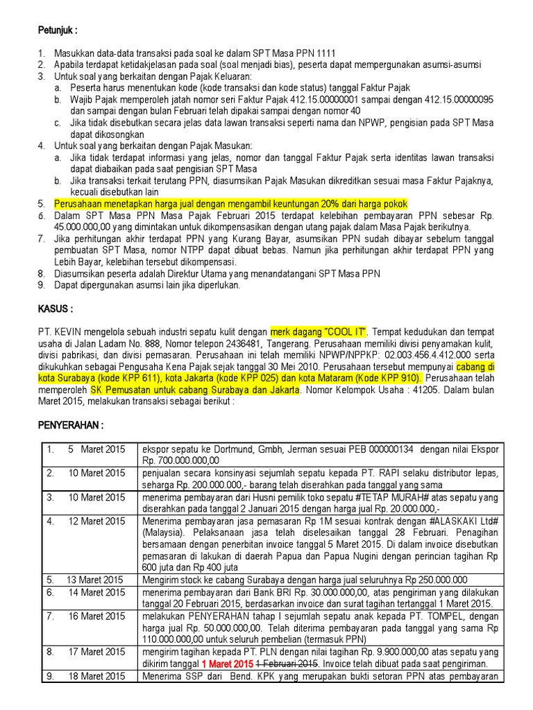 Contoh Kasus PPN A Masa Maret 2015 | PDF