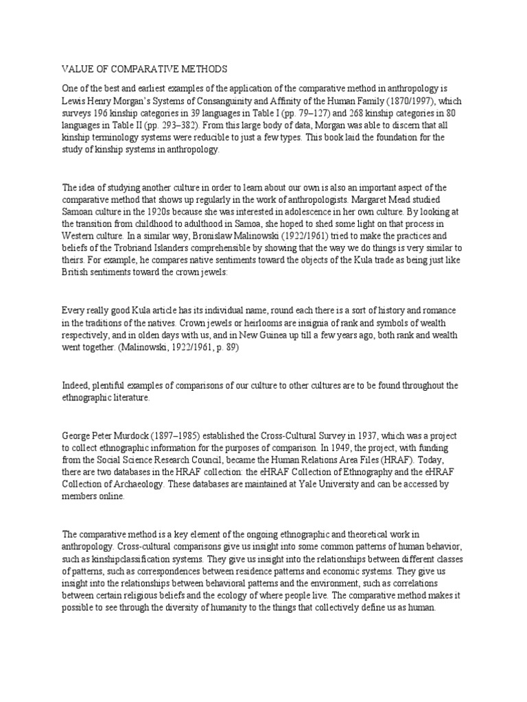 Value of Comparative Methods | PDF | Anthropology | Archaeology