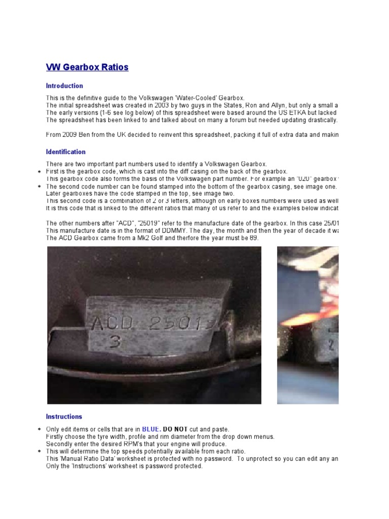 VW Gearbox Ratios: Blue | PDF | Gear | Motor Vehicle
