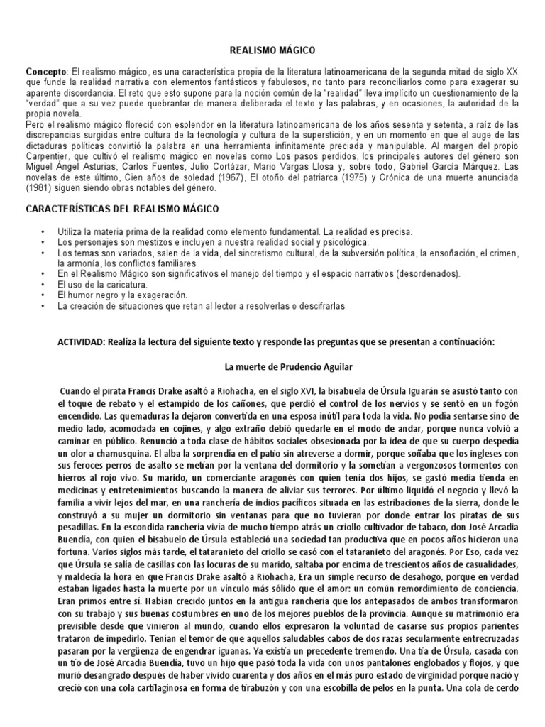 Actividad El Realismo Magico | PDF | Literatura latinoamericana