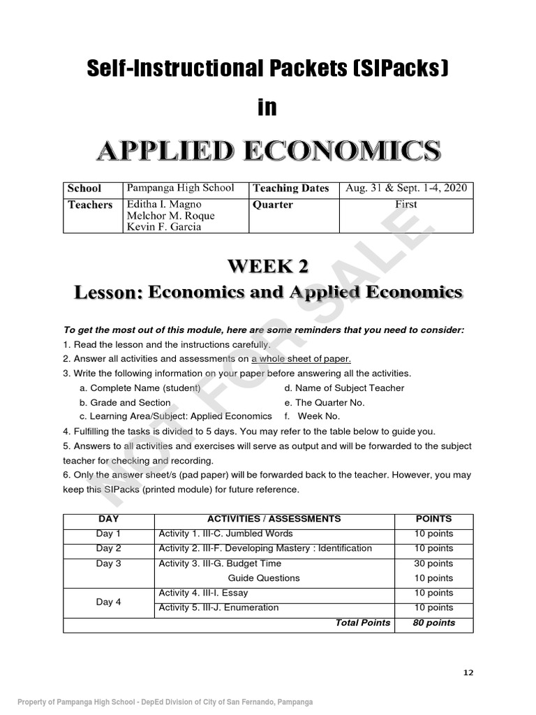 Grade 11 - ABM - Araling Panlipunan - Applied Economics - Week 2 | PDF ...