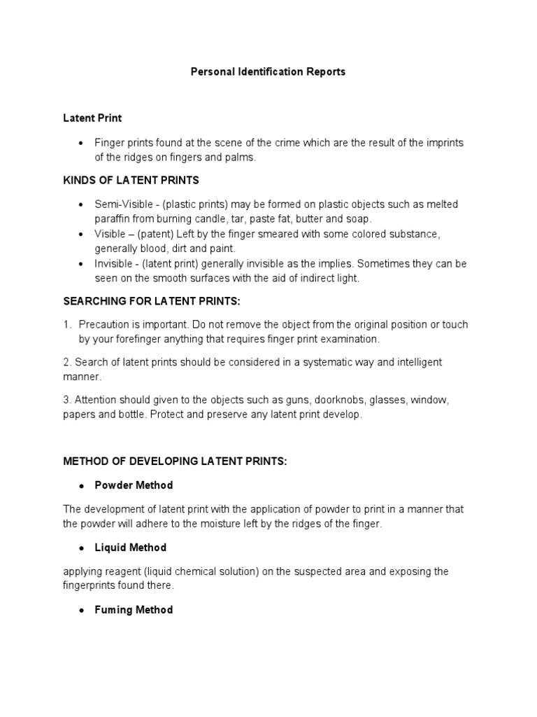 Personal Identification Report | PDF | Fingerprint | Chemistry