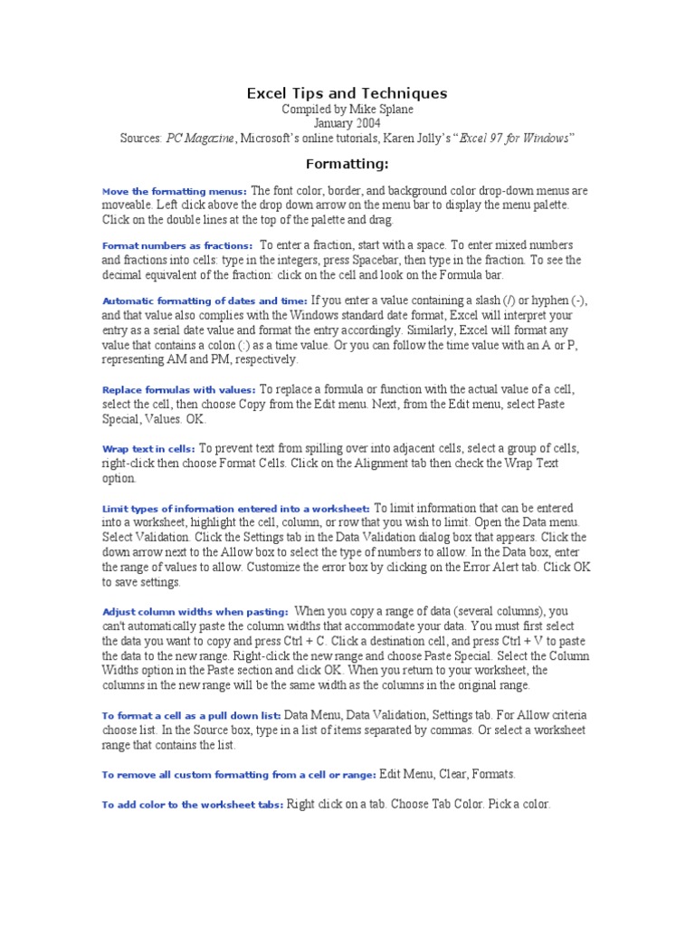 Excel Tips and Techniques | PDF | Microsoft Excel | Menu (Computing)