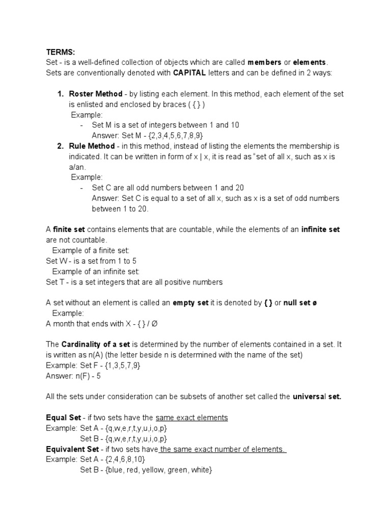 Math 7 Rieviewer - 1st - Quarterly | PDF | Set (Mathematics) | Numbers