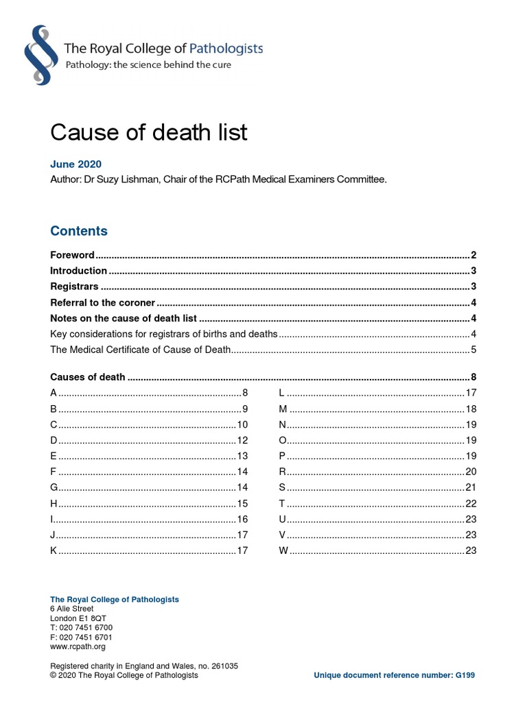 Cause Of Death List