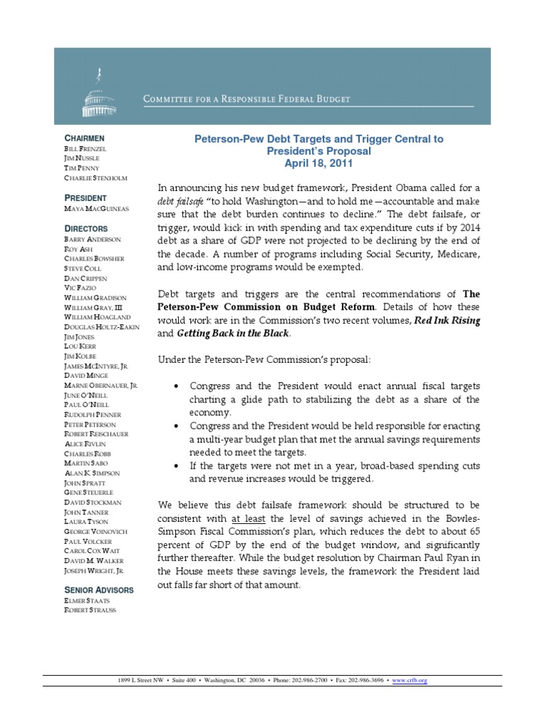 Peterson-Pew Debt Targets and Trigger Central To Presidents Proposal ...