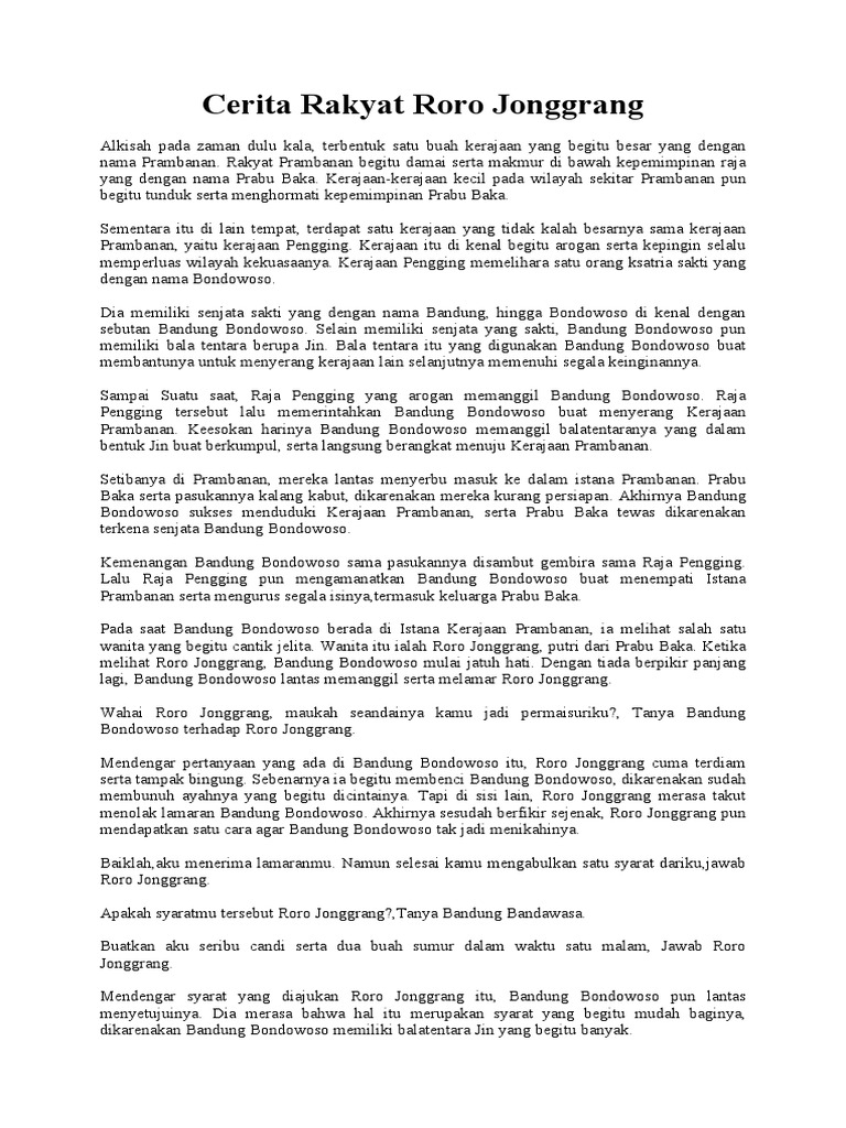 Cerita Rakyat Roro Jonggrang | PDF