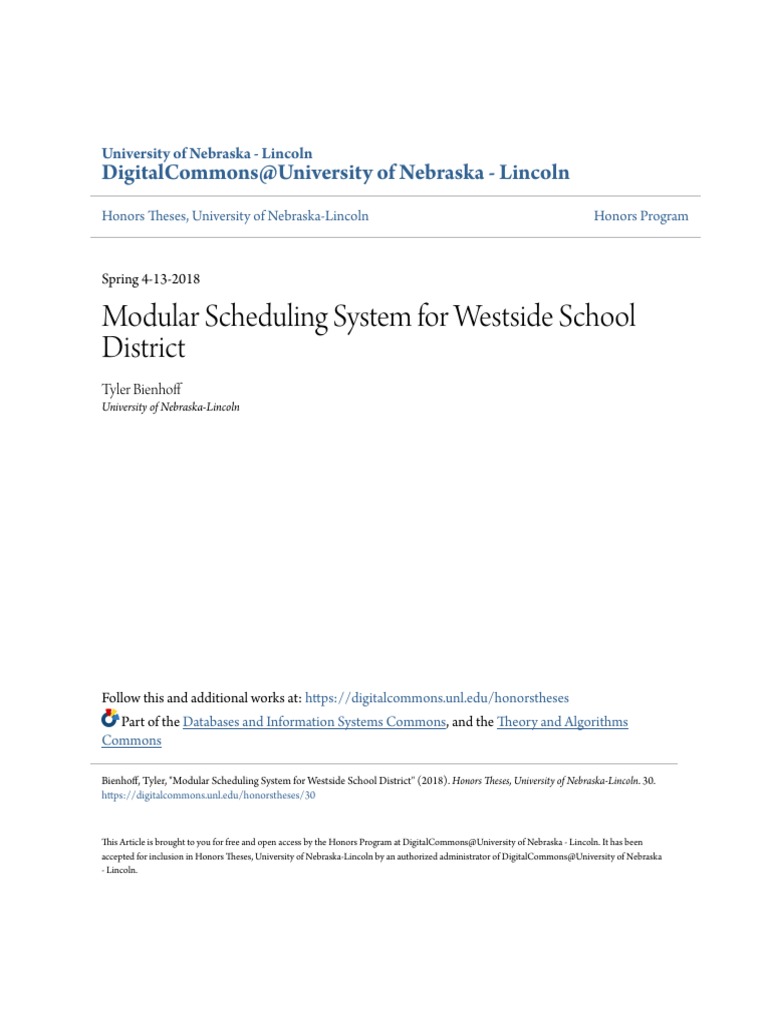 Modular Scheduling System For Westside School District: Digitalcommons@University of Nebraska ...