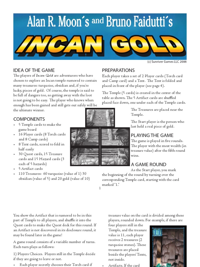 Incan Gold Game Rules Overview | PDF | Leisure | Sports