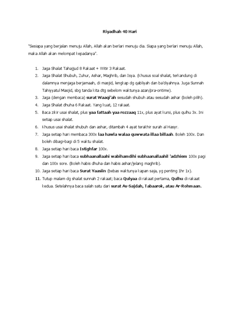 Riyadhah 40 Hari | PDF