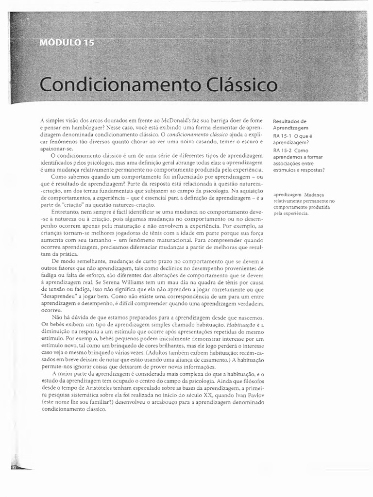 Condicionamento Clássico | PDF | Aprendizado | Psicologia