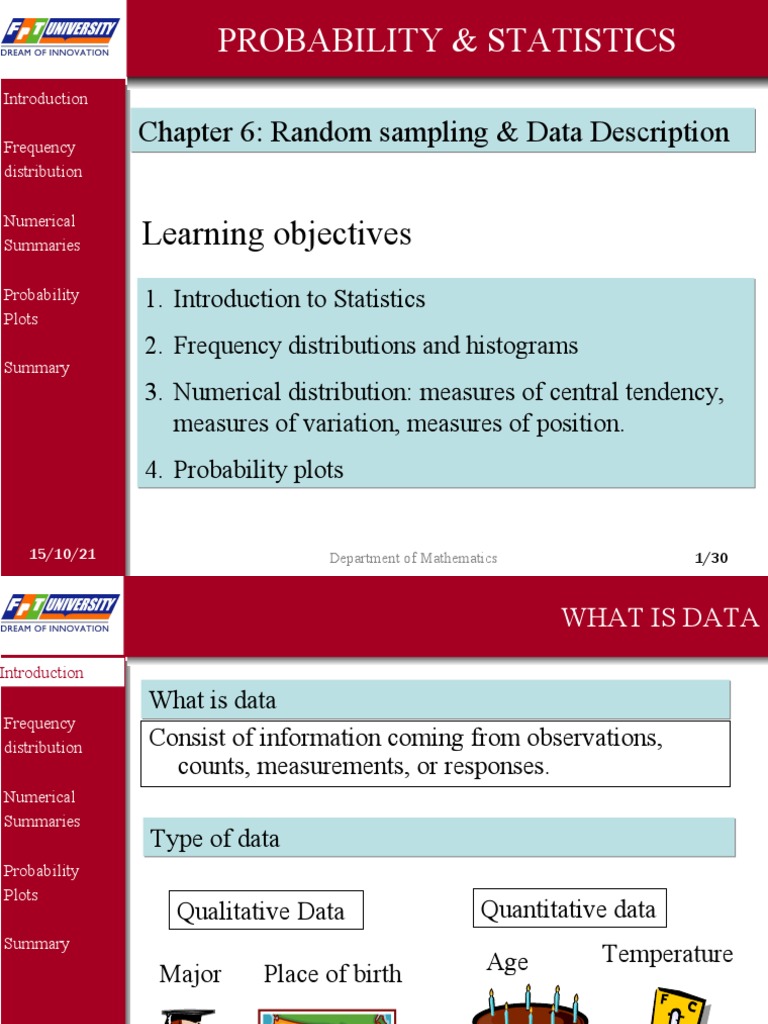 Probability & Statistics: Learning Objectives | PDF | Statistics ...