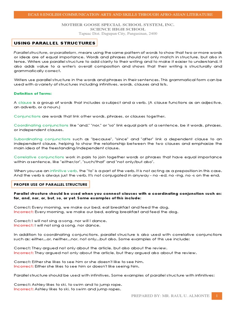 Using Parallel Structures | PDF | Phrase | Word