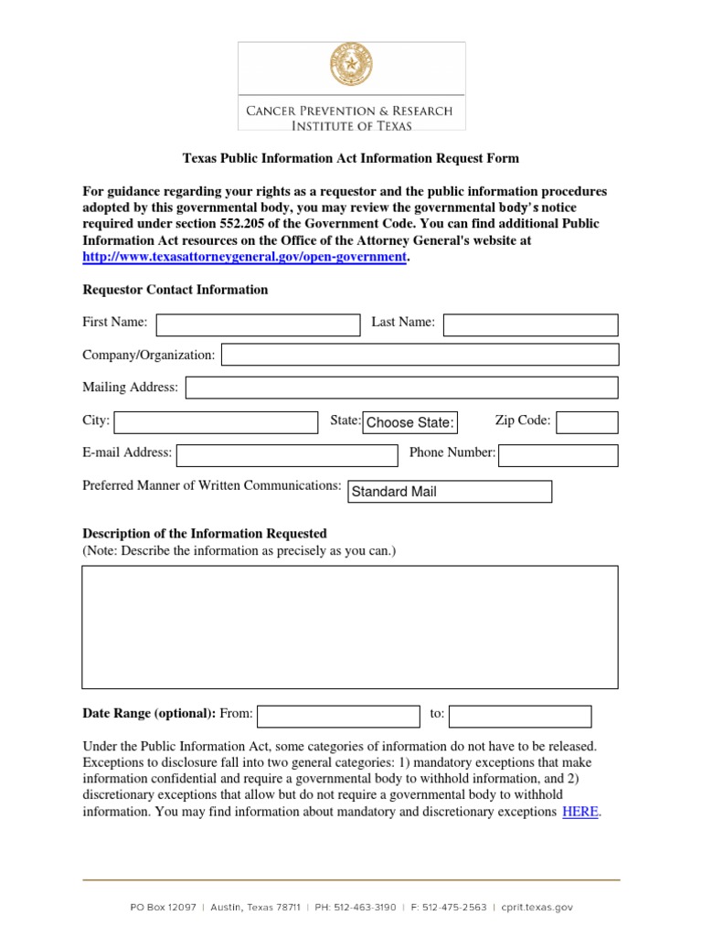 Cprit Tpia Request Form 02272020 | PDF | Information | Justice