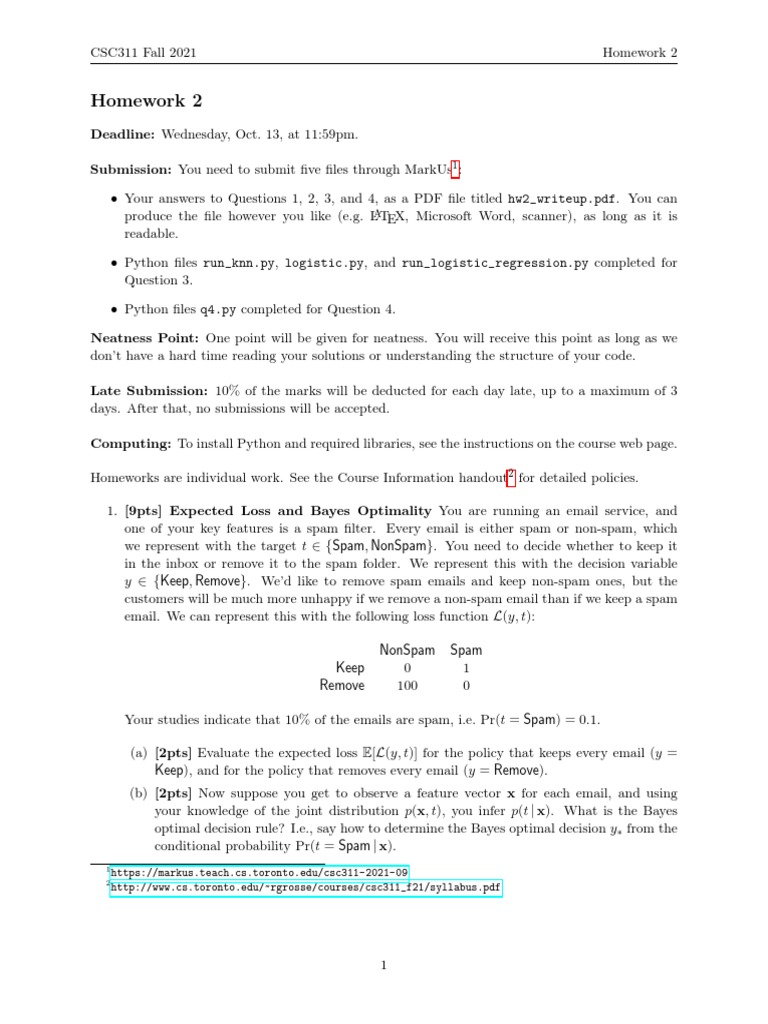 hw2 311 | PDF | Machine Learning | Algorithms