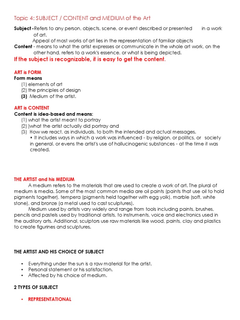 Understanding Art: Subject, Content, Medium | PDF | Sculpture | Aesthetics