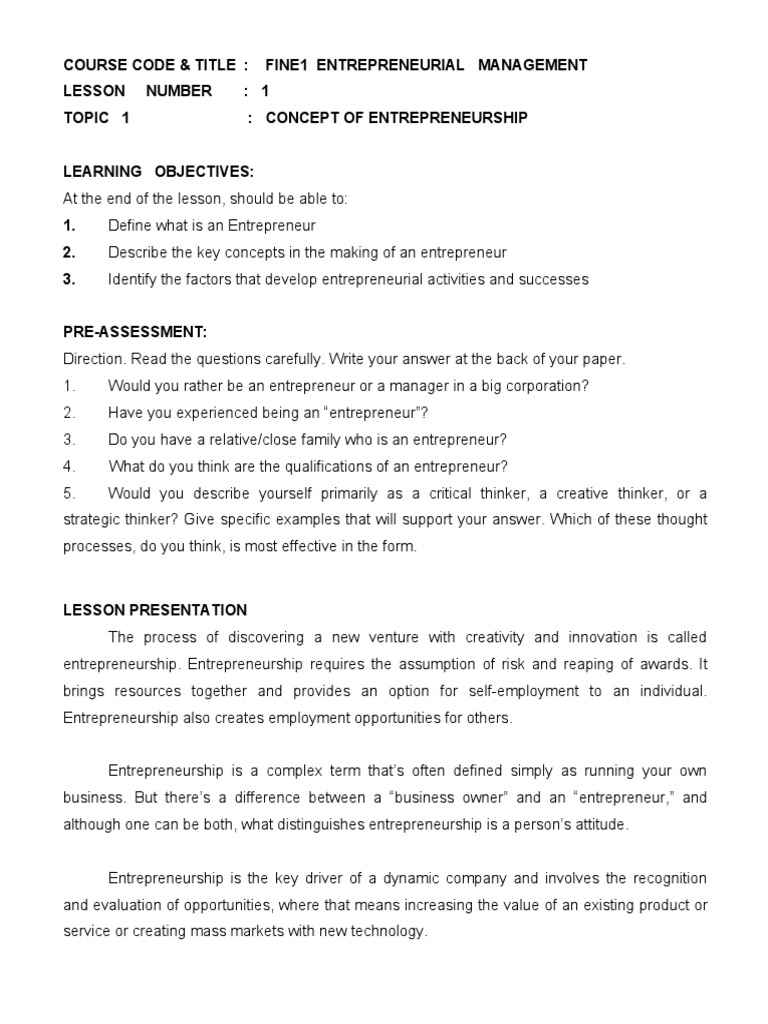 Understanding Entrepreneurial Management | PDF | Entrepreneurship ...