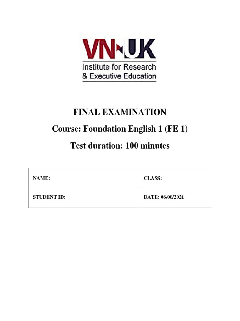 Foundation English 1 Final Exam Guide | PDF | Test (Assessment)