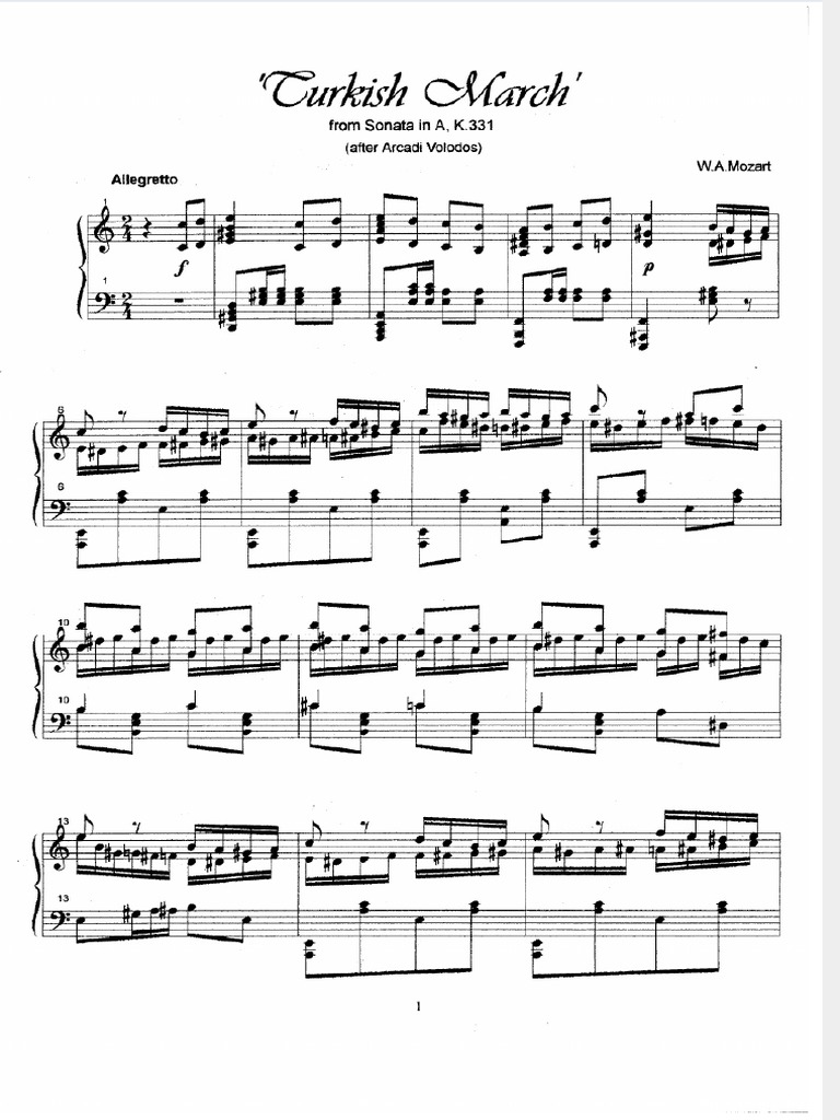 Mozart Volodos Turkish March Piano Score | PDF | Piano | Musical ...