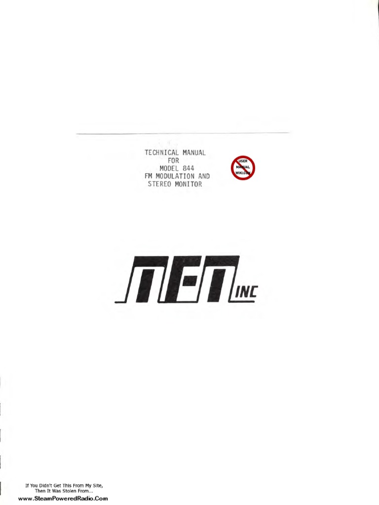 TFT Model 844 FM Modulation Monitor and Stereo Monitor Manual | PDF ...