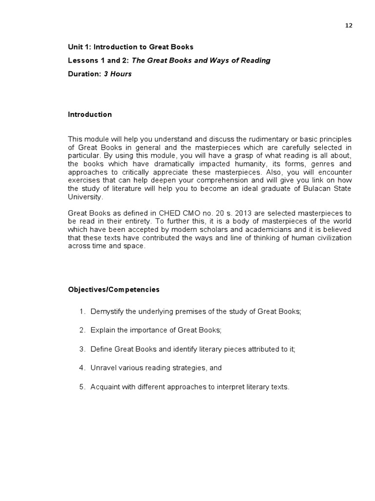 Unit 1: Introduction To Great Books Lessons 1 and 2: The Great Books ...