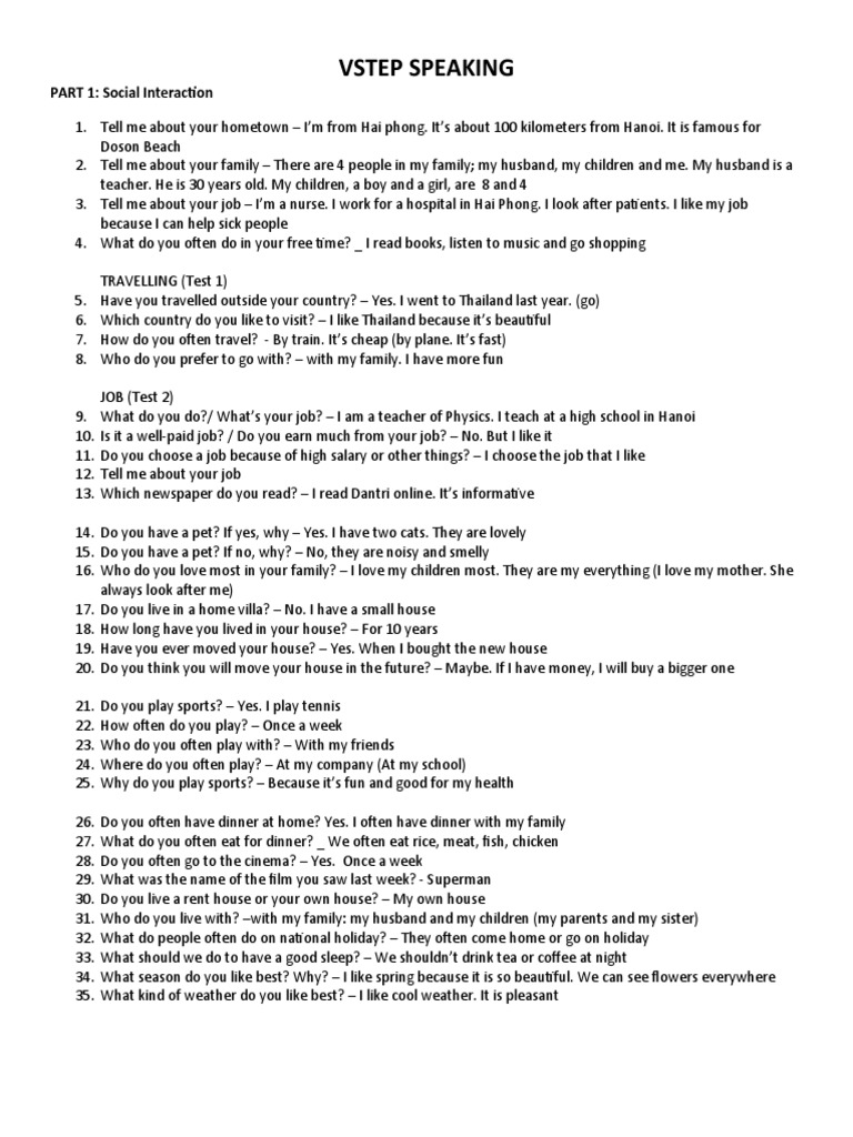 Vstep Speaking: PART 1: Social Interaction | PDF