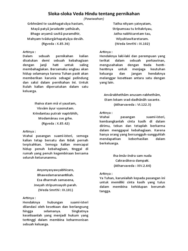 Sloka Veda tentang Pernikahan Hindu | PDF