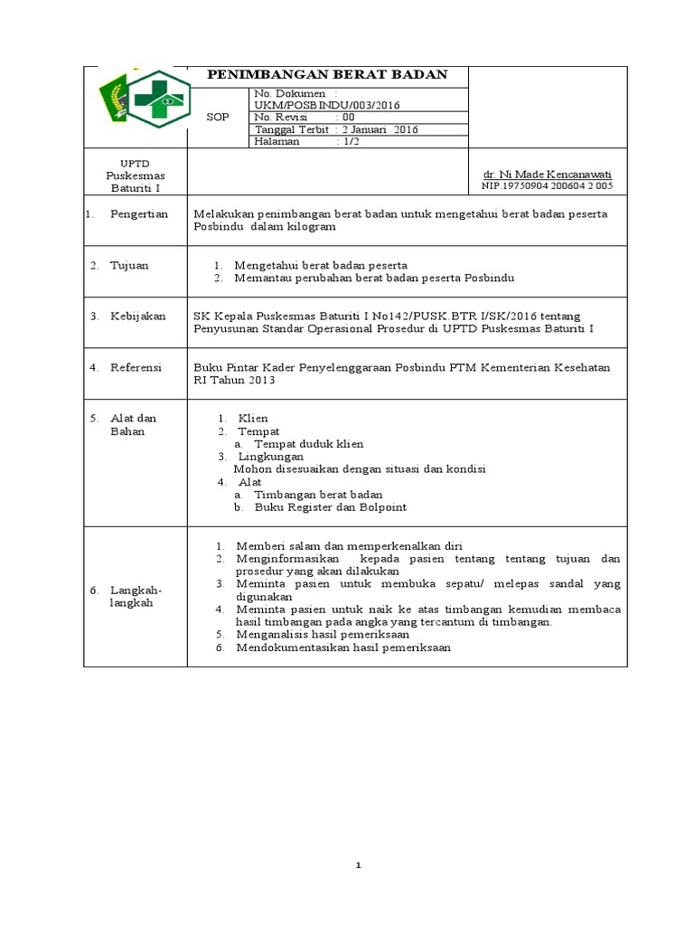 Sop Penimbangan Berat Badan | PDF