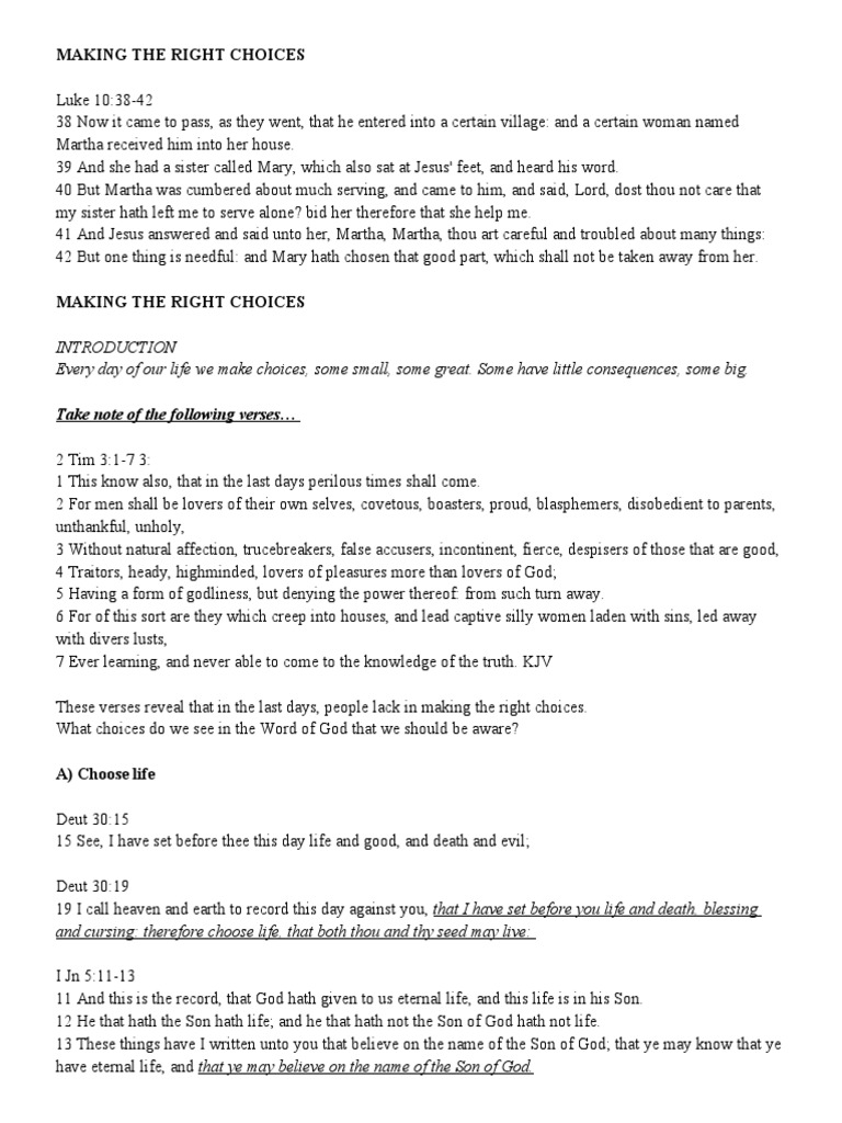 Making The Right Choices | PDF | Eternal Life (Christianity) | Jesus