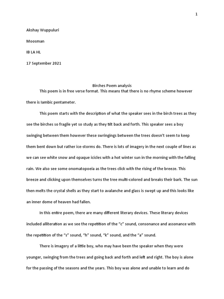 Birches Poem Analysis | PDF | Poetry