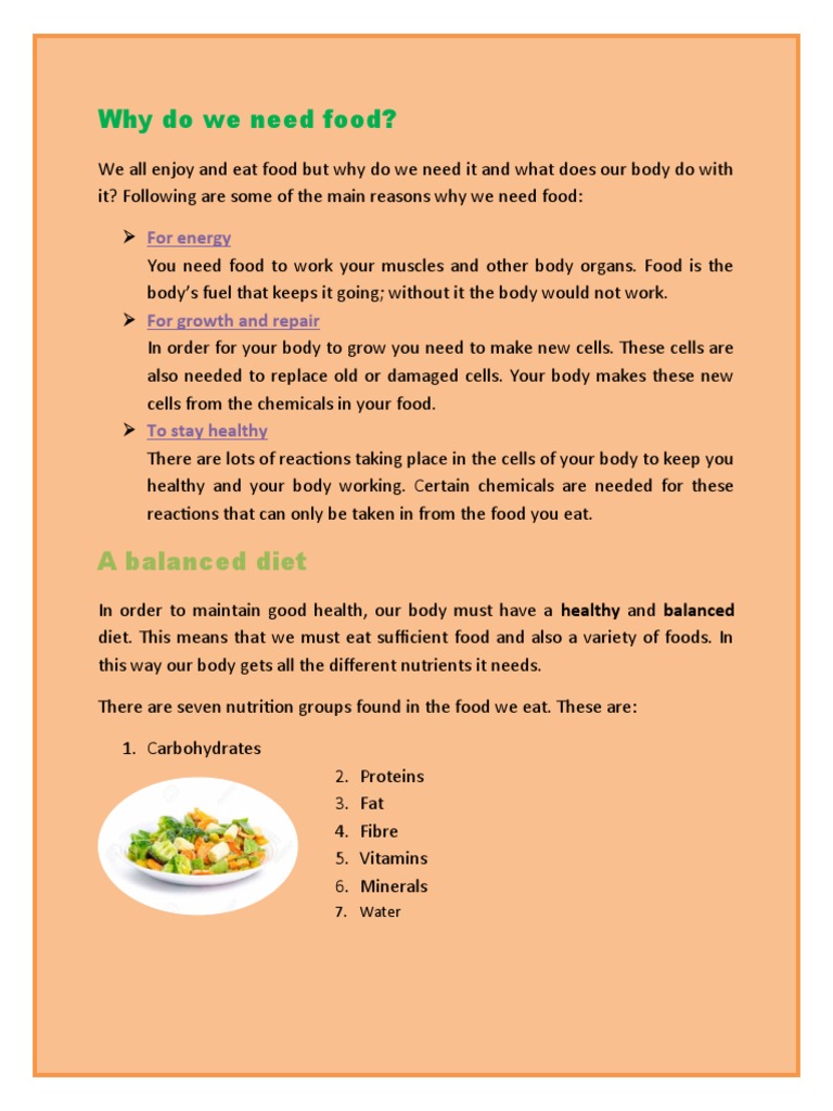 Why Do We Need Food?: A Balanced Diet | PDF | Foods | Fat