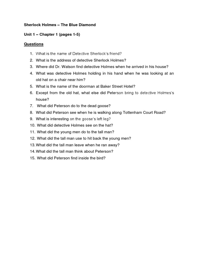 Sherlock Holmes The Blue Diamond Chapter 1 Pages 1 5 | PDF | Arthur ...