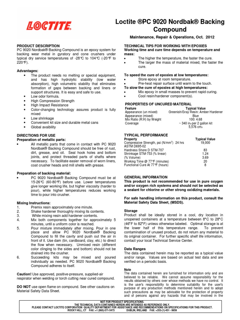 Loctite PC 9020 Nordbak Backing Compound LDS | PDF | Epoxy | Materials