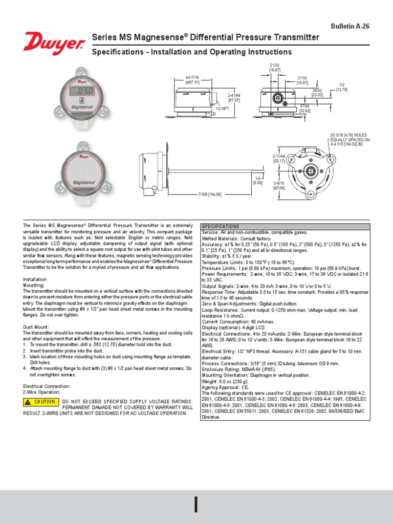 Manual Dwyer MS-111 Pressure Transmitter | PDF | Calibration ...