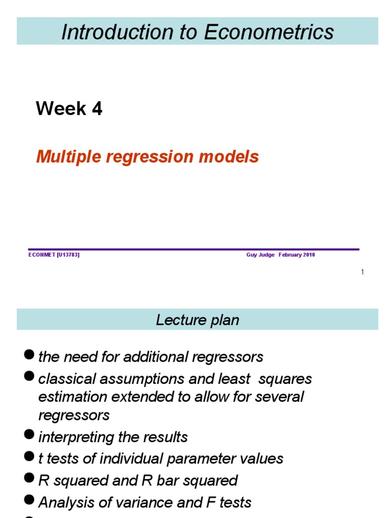 Introduction To Econometrics: Week 4 | PDF | Regression Analysis | Errors And Residuals