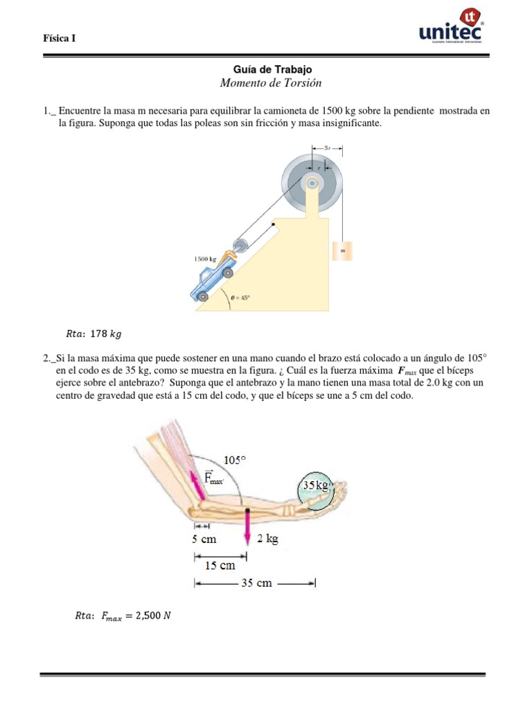 Guía de Torque (10 Ejercicios) | PDF | Masa | Codo
